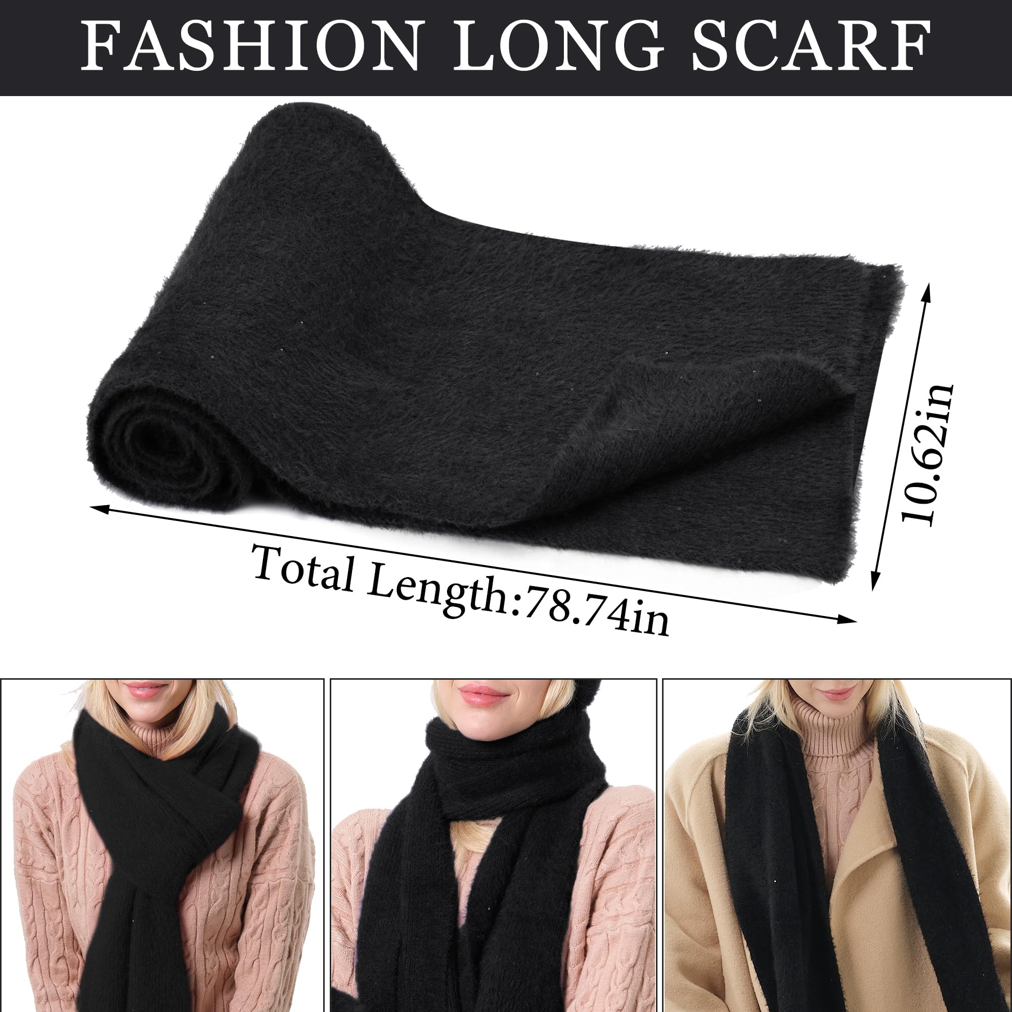 Womens Winter Warm Knit Beanie Hats and Touchscreen Gloves Long Scarf Sets with Sequins Thick Fleece Lined