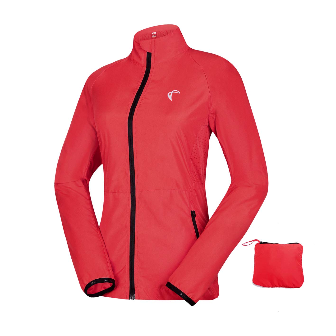 Women's Packable Windbreaker Jacket, Lightweight and Water Resistant, Active Cycling Running Skin Coat, Red XL