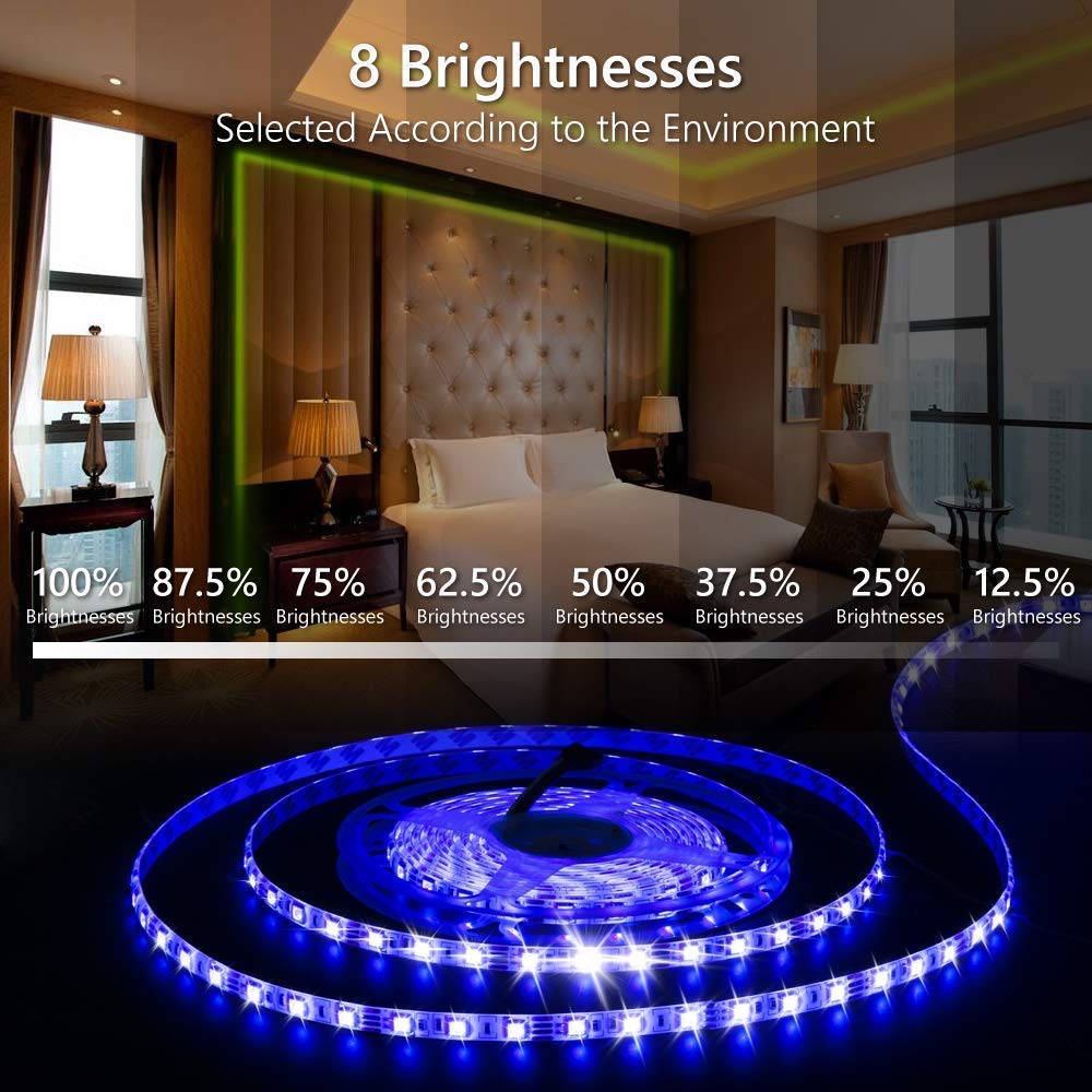 Suyoo LED Strip Light Kit 16.4ft/5m 240LED Flexible Color Changing RF Remote Led Lights Strips 5050 RGB Rope Light with 44 Key Controller 12V3A Power Supply