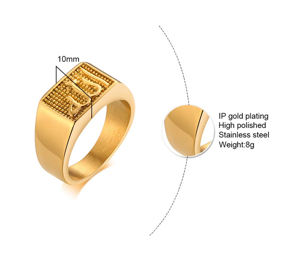 VNOX 18k Gold Plated Islamic Allah Suqare Ring Muslim Signet Ring for Arabic Islamic Muslim Prayer,Pinky Ring,Size 12