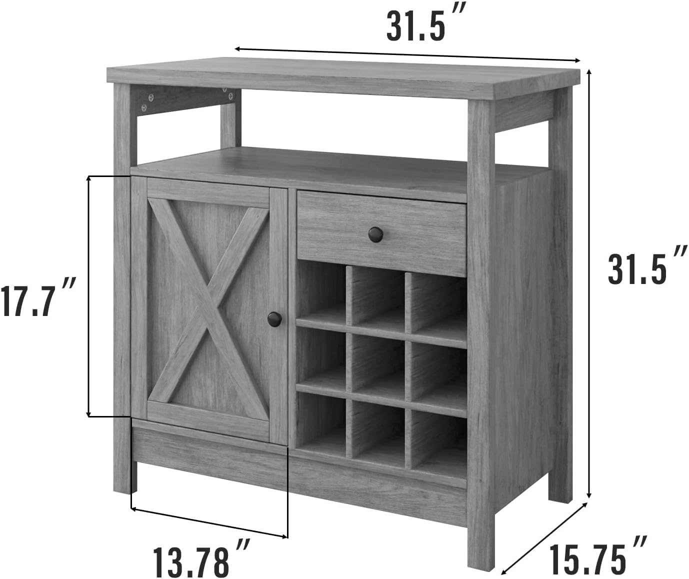 White Coffee Bar Cabinet, Farmhouse Coffee Station Cabinet with Storage, Small Coffee Bar Stand with 9 Wine Racks, Wine Bar Cabinet with Shelf for Kitchen Dining Room