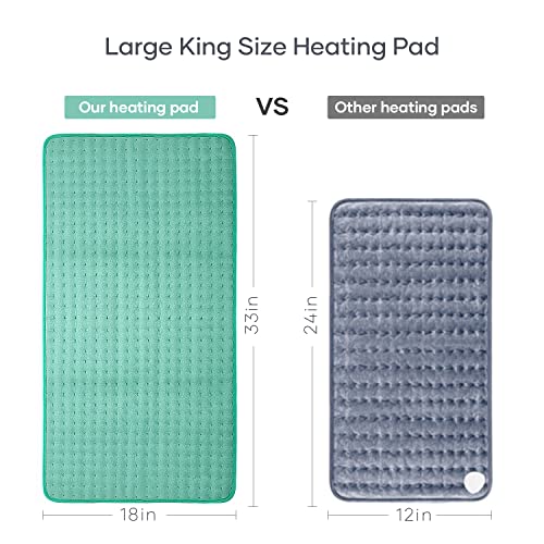 XXX-Large King Size Heating Pad for Pain Relief, 18" X 33" Fast Heating Pad with 2H Auto Shut Off, 6 Heat Settings & Machine Washable, Moist & Dry Heat Therapy for Neck Back Shoulder Relief and Cramps