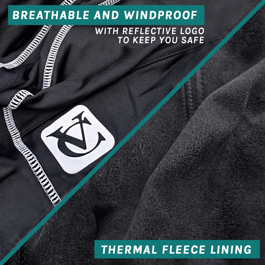 VeloChampion Windproof Fleece Lined Thermo-Tech Under Helmet Skull Cap Sports Beanie– Ideal Cycling Liner, Running Hat Black