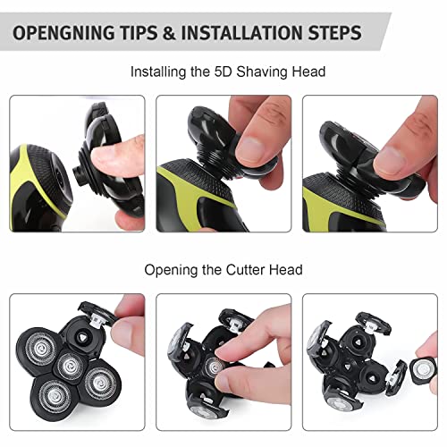 Telfun Shaver Replacement Blades, 5 Heads Beard Cutter Replacement Blade Easy Install Electric Razor Shaver Head for Bald and Face