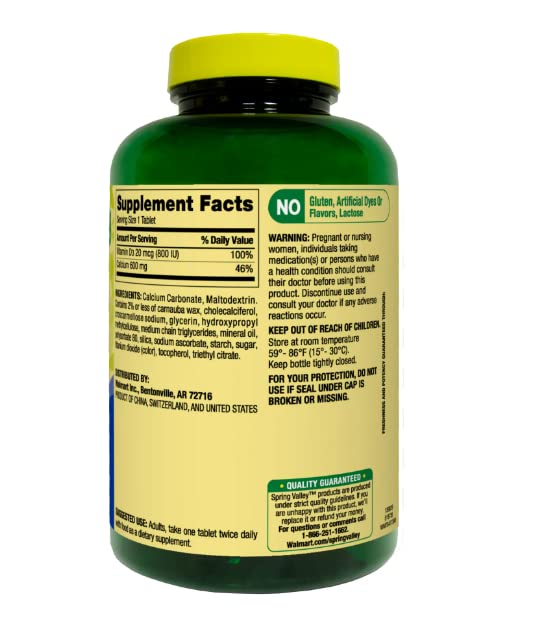 Spring - Valley Calcium Plus Vitamin D Tablets 600 mg - 250 Count
