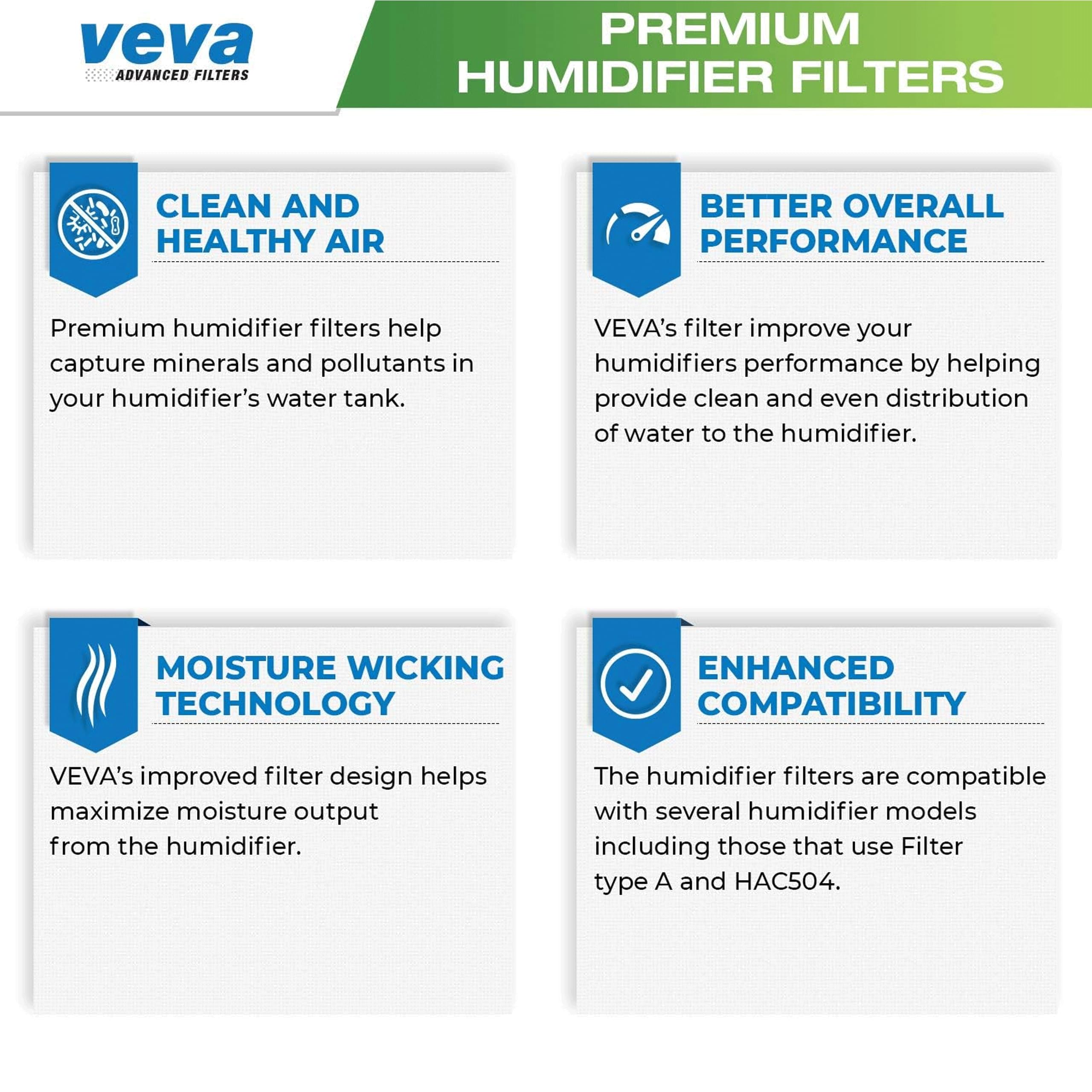 VEVA 6 Pack Premium Humidifier Filters Replacement for Honeywell Filter A, HAC-504, HAC-504AW, HCM 350 and Other Cool Mist Models