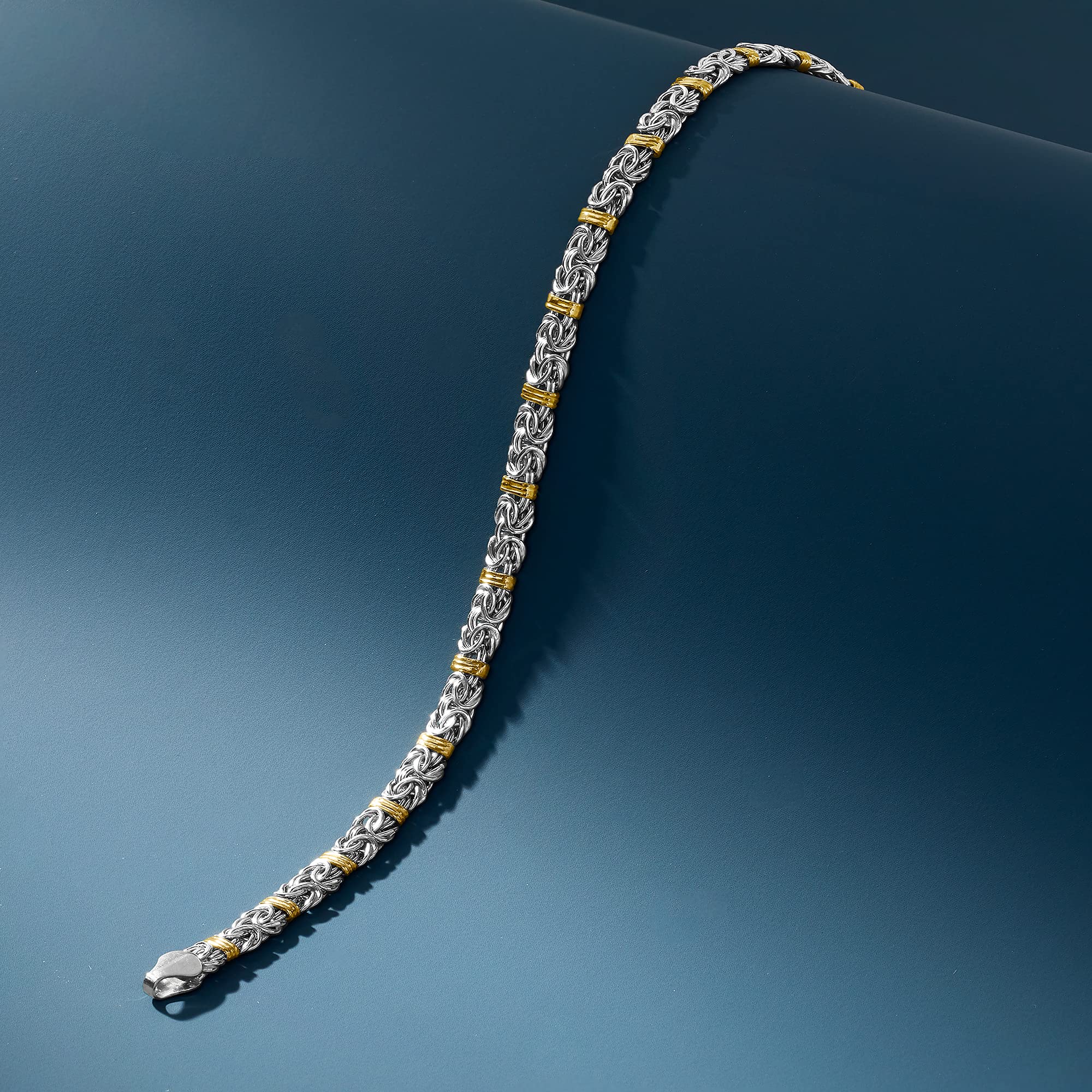 Ross-Simons Sterling Silver Byzantine Bracelet With 14kt Gold Stations. 7 inches
