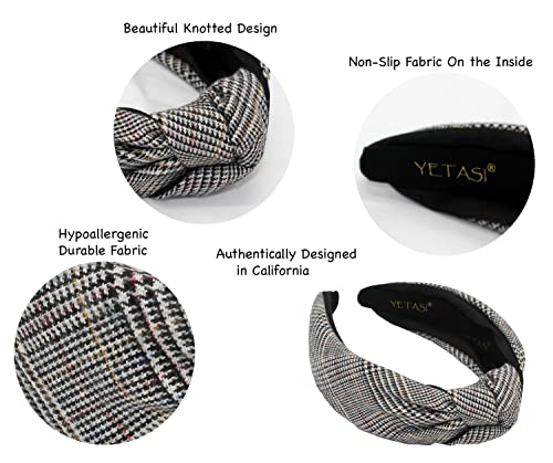 YETASI Brown Women's Headbands - Non-Slip Plaid Knotted Headband with Unique Top Knot Design