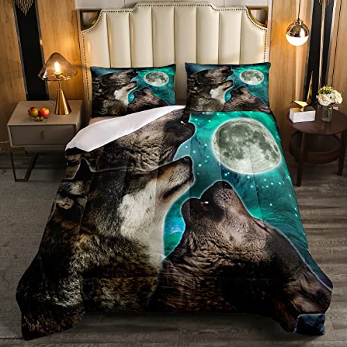 Wolf Bedding Sets Moon Stars Comforter Safari Animals Down Comforter For Kids Boys Girls Adults Nebula Marble Galaxy Space Wolves Duvet Sets With 1 Comforter and 1 Pillow Case Bedroom Decor Twin