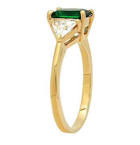 The Bling Factory Gold Plated Emerald-Cut Forest Green CZ Three-Stone Ring, Size 10
