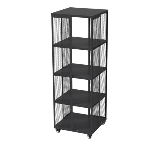 XYZTech Industial Style Shelving Open Shelves with Wheels Cold Rolled Steel Rolling Shelf 4-Tier Display Rack Shelf Unit on 360° Casters
