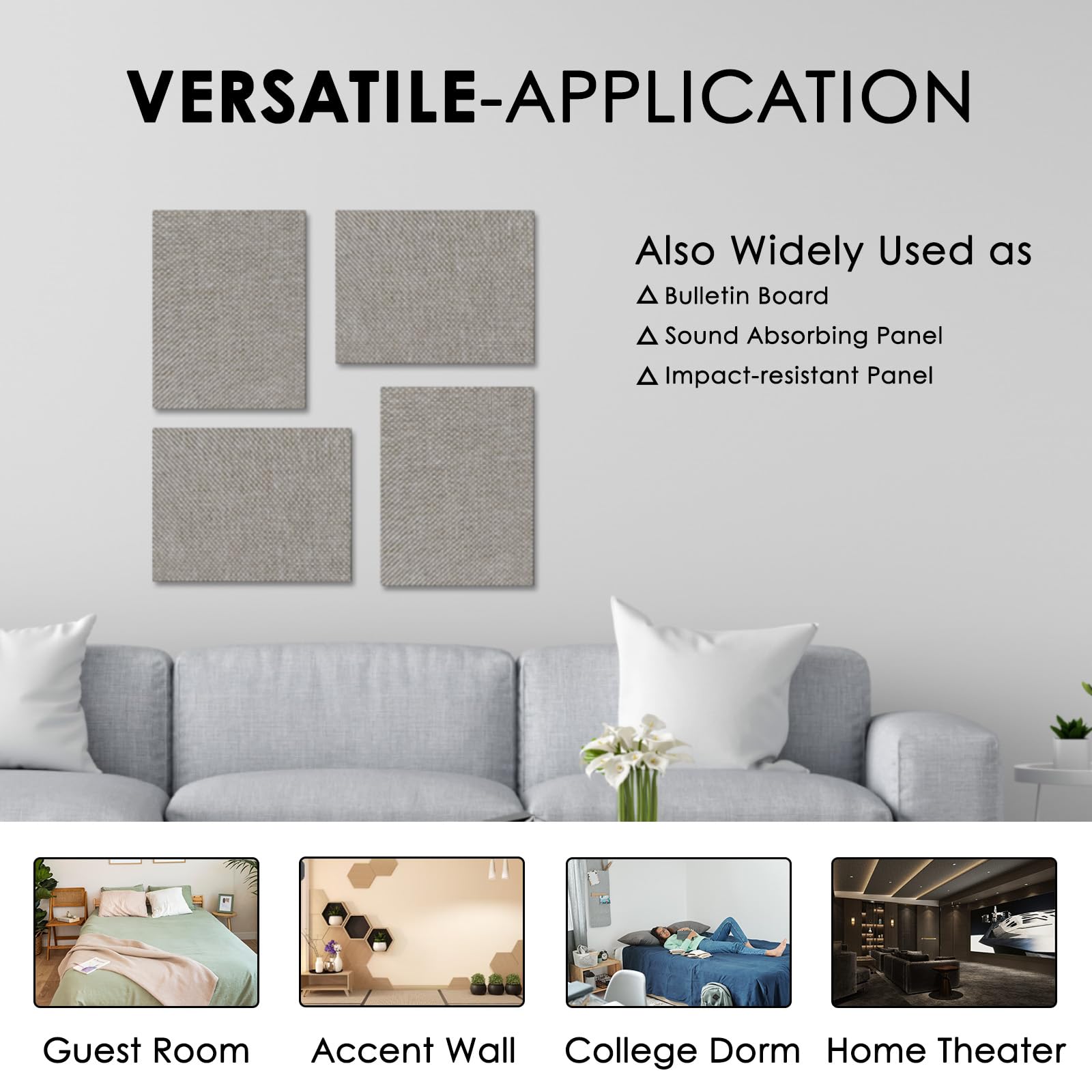 TroyStudio Linen Adjustable Bed Headboard, 16 x 12 x 0.4 Inches 6 Pcs Felt Upholstered Wall Mounted Panels, Padded Cushion Headboard for King, Queen, Fabric Dorm Headboard, Anti-Collision Padding