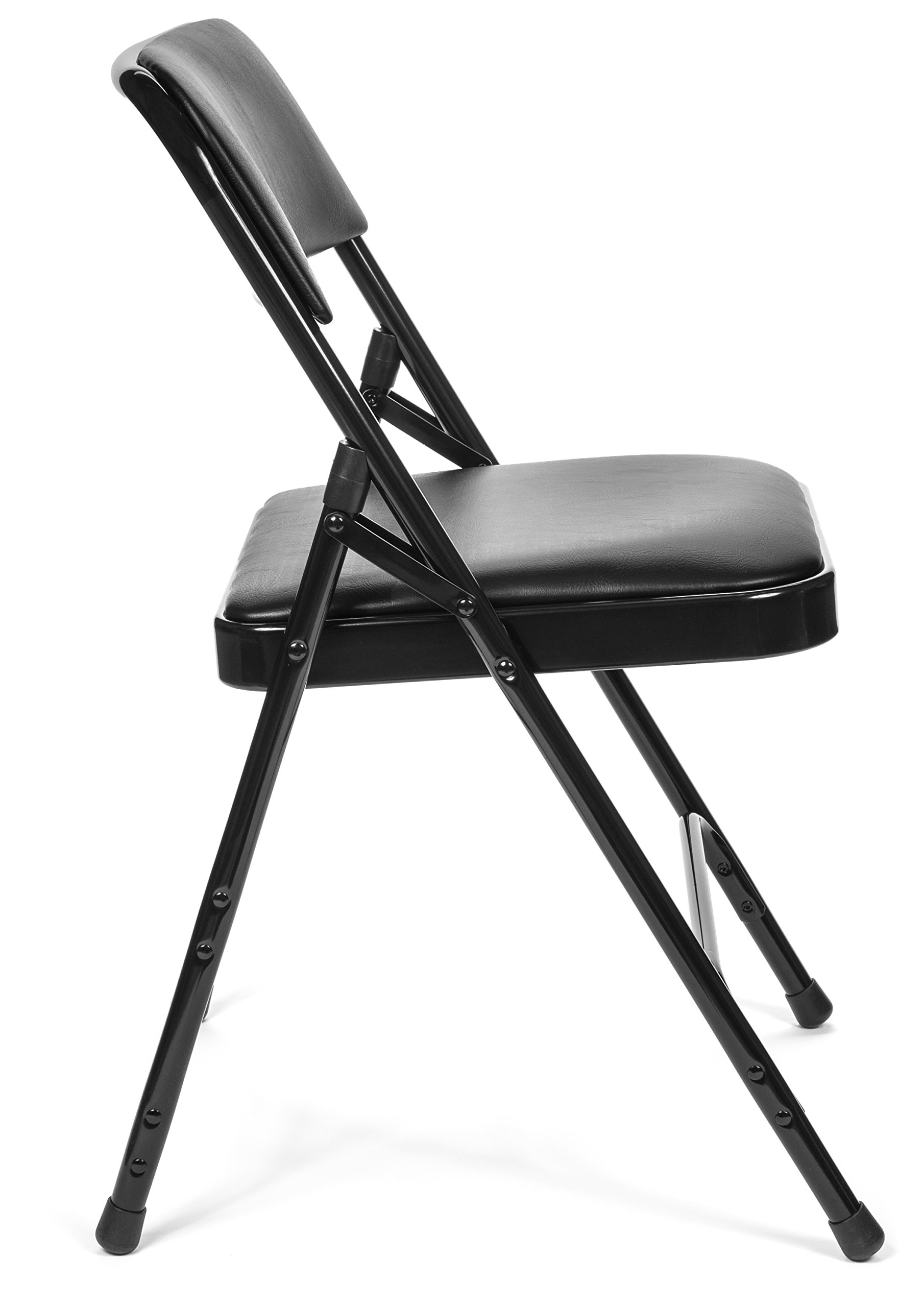 XL Series Vinyl Upholstered Folding Chair (4 Pack) - Heavy Duty 1.25" Thick Padded Seat and Back, Triple Braced - Quad Hinging, 300 lb Tested (Black)