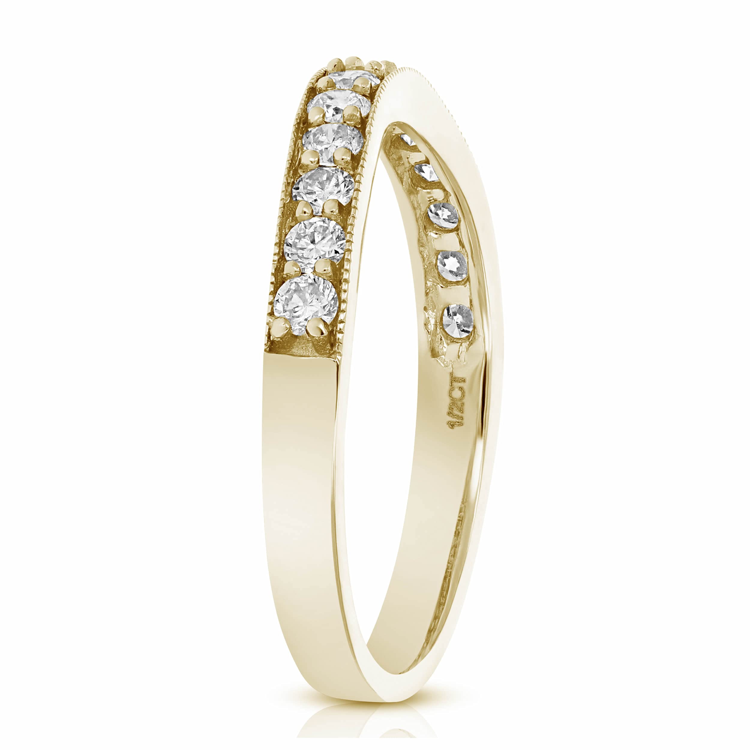 VIR JEWELS 1/2 cttw Diamond wedding Band for Women, Contour Wave Round Diamond Wedding Band in 14K Yellow Gold Prong Set, Size 7