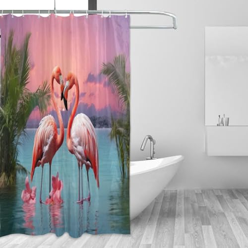 WELLDAY Shower Curtain Flamingos Bathroom Decor Waterproof Fabric with Hooks 60x72 Inch