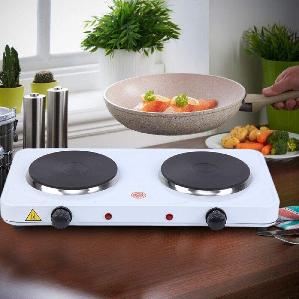 XuanYue Portable Electric Double Buffet Burner 2000W Portable Countertop Stove Heater with Temperature Control for Fast Cooking at Home,in Office,Buffet,Small Apartment