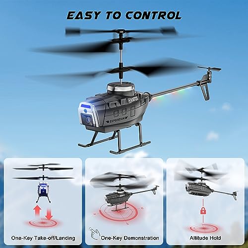 VATOS Remote Control Helicopter Obstacle Avoidance with Camera,2.4GHz 3.5CH RC Helicopter with LED Lights,Support One-Key Take Off Landing,Altitude Hold,Gyroscope,WiFi FPV Live Video for Beginners
