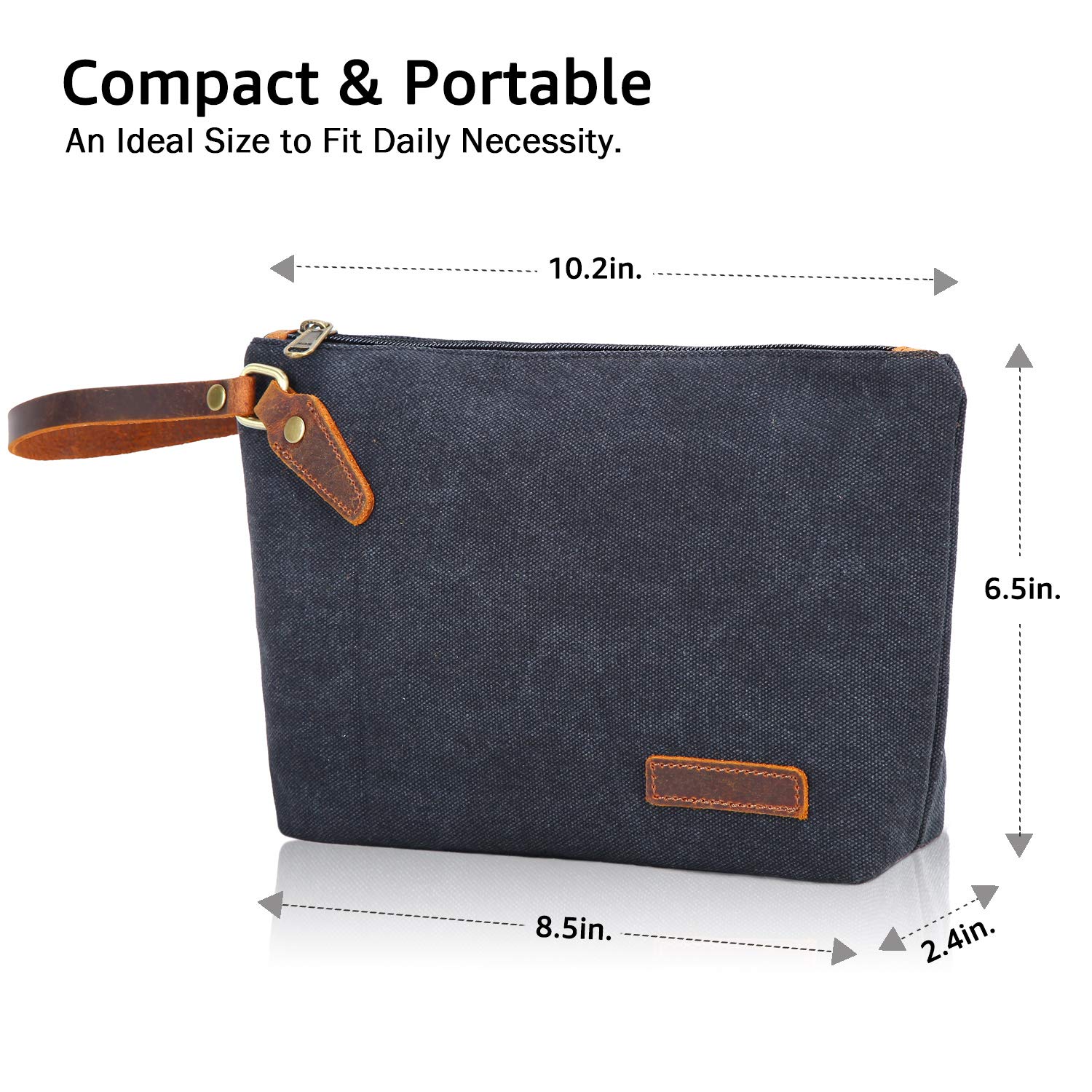 Zeamoco Canvas Wristlet Clutch Bag Large Wallet Pouch Phone Purse Handbag with Leather Strap for Women Men - Black