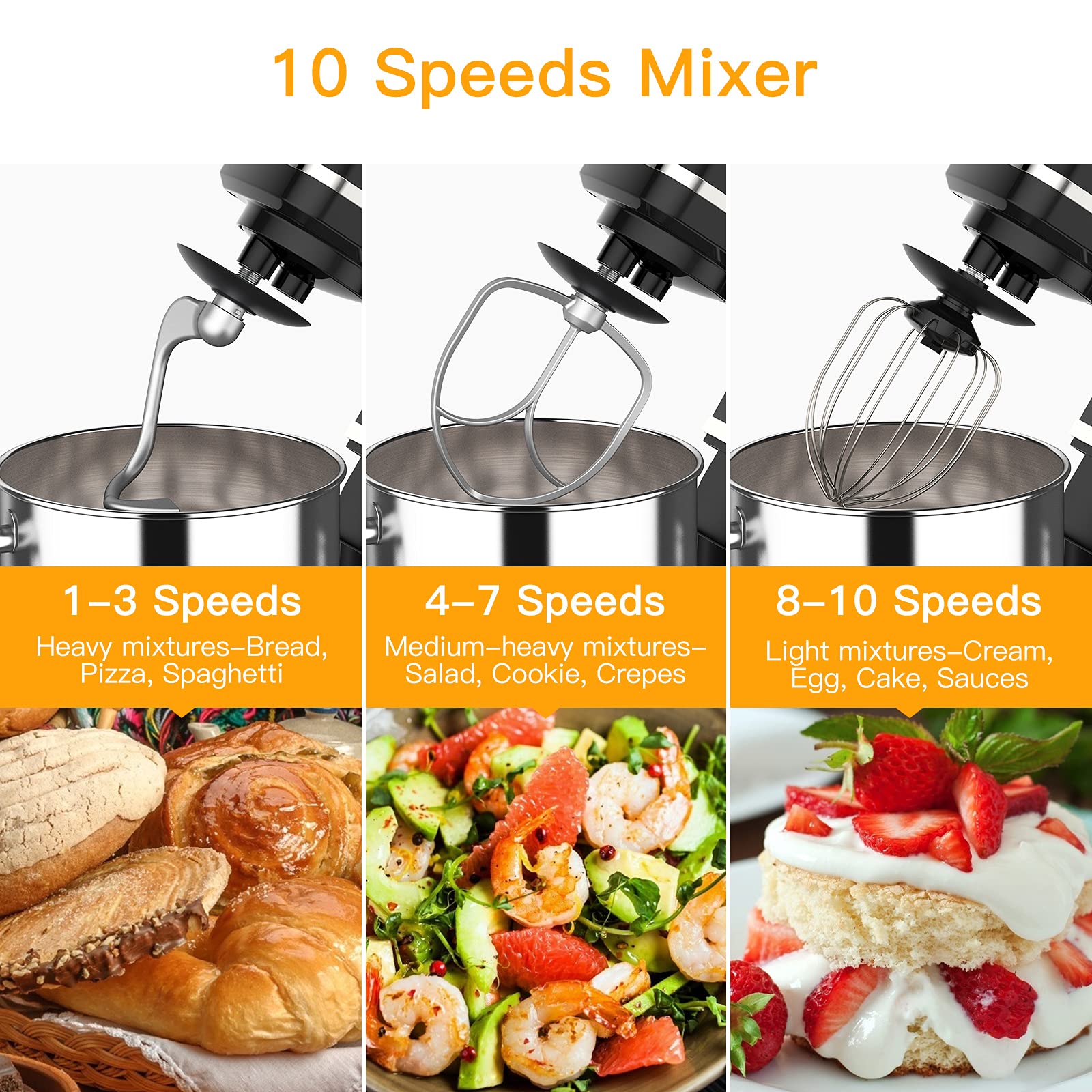 Stand Mixer, 7.5 Qt. 660W 10-Speed Electric Kitchen Mixer with Dishwasher-Safe Dough Hooks, Beaters, Wire Whip & S plash Guard for Most Home Cooks