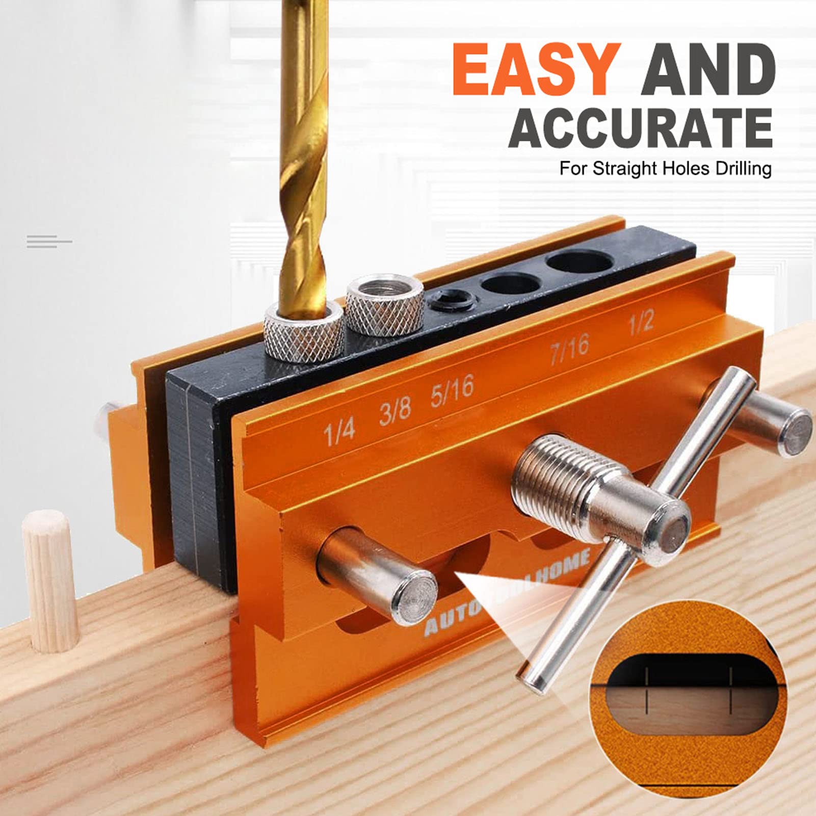 Self Centering Doweling Jig Dowel Drill Guide Bushings Set,Self Centering Dowel Jig Kit - Aluminum Alloy Anodized Orange - 4 Holes Drill positioner for Woodworking