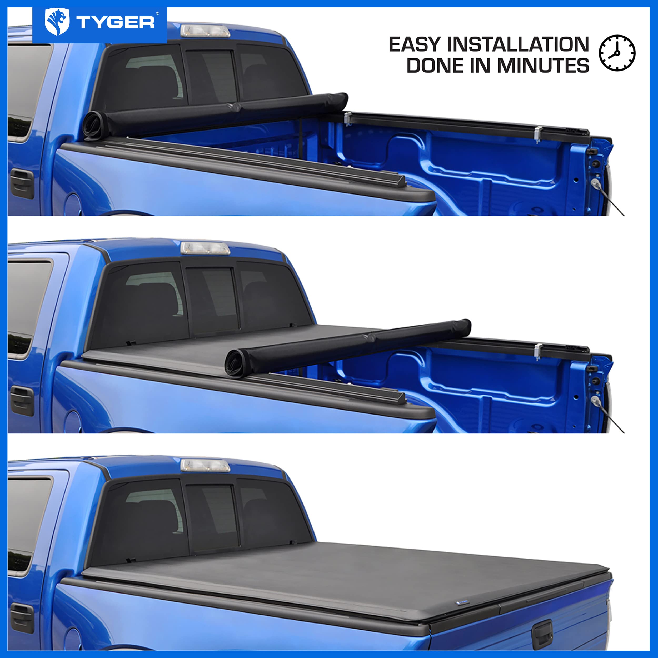 Tyger Auto T1 Soft Roll Up Truck Bed Tonneau Cover Compatible with 2004-2008 Ford F-150; 2005-2008 Lincoln Mark LT | Styleside 6.5' Bed (78") | TG-BC1F9020 , Black