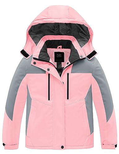 ZSHOW Girls' Ski Jacket Hooded Windproof Breathable Outerwear Warm Winter Coat(Coral Pink,14-16)