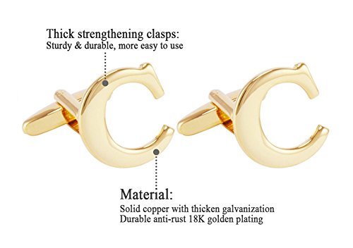 Salutto Men's Gold Letter C Cufflinks 1 Pair with Gift Box (C)