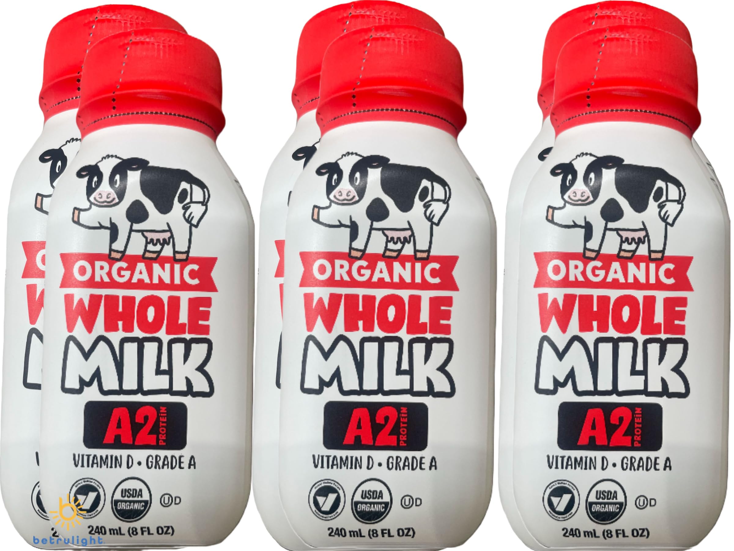 Whole Milk Organic Shelf Stable Whole Milk Bottles, Fairlife Grass Fed Milk has Vitamin D & A2 Protein | 8.Fl Oz Single Serve Bottle | BETRULIGHT Value Pack of 6
