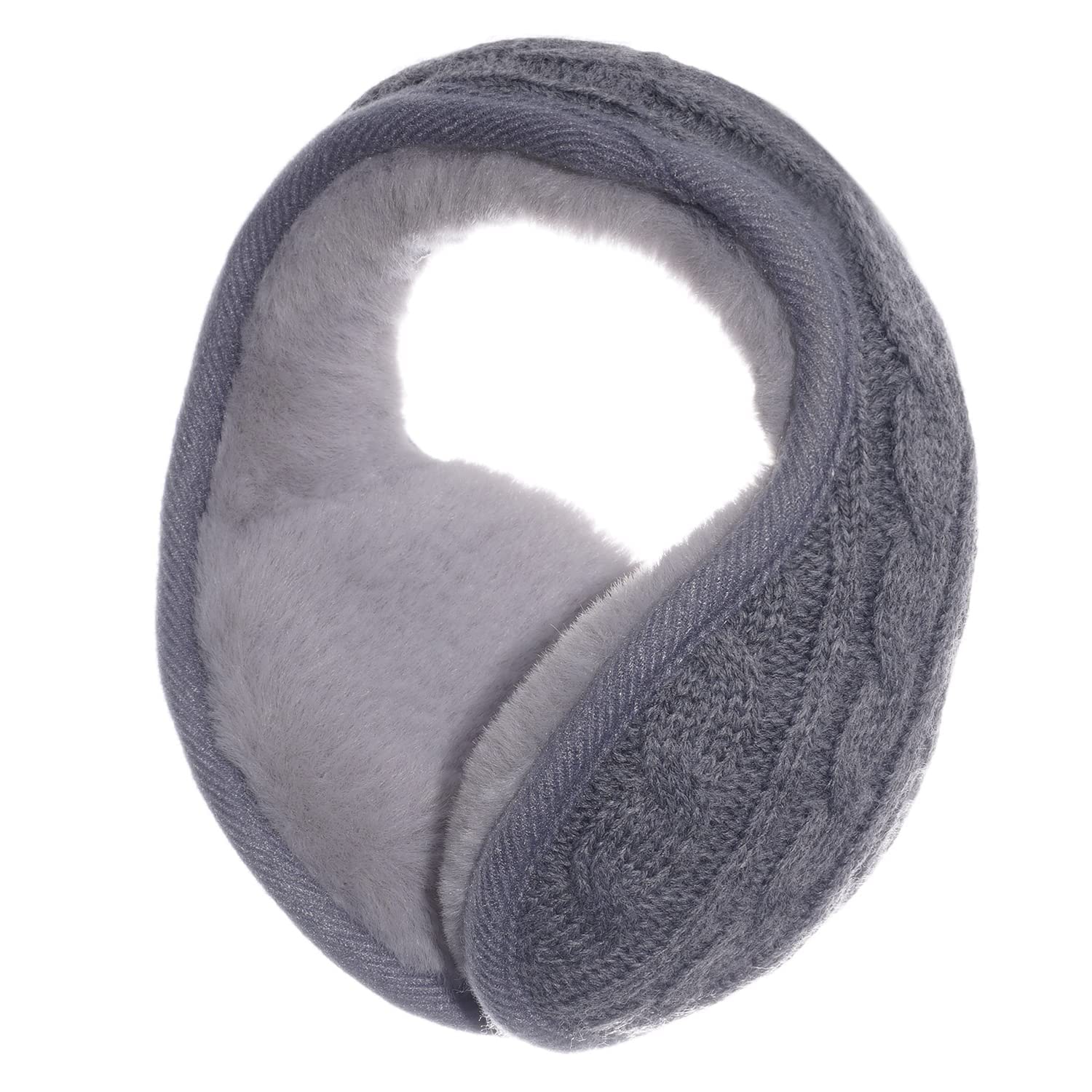 Sami Time Foldable Womens Ear Muffs,Winter Ear Warmers/Covers,Cable Knit Furry Fleece Unisex Earmuffs for Winter (A Gray)