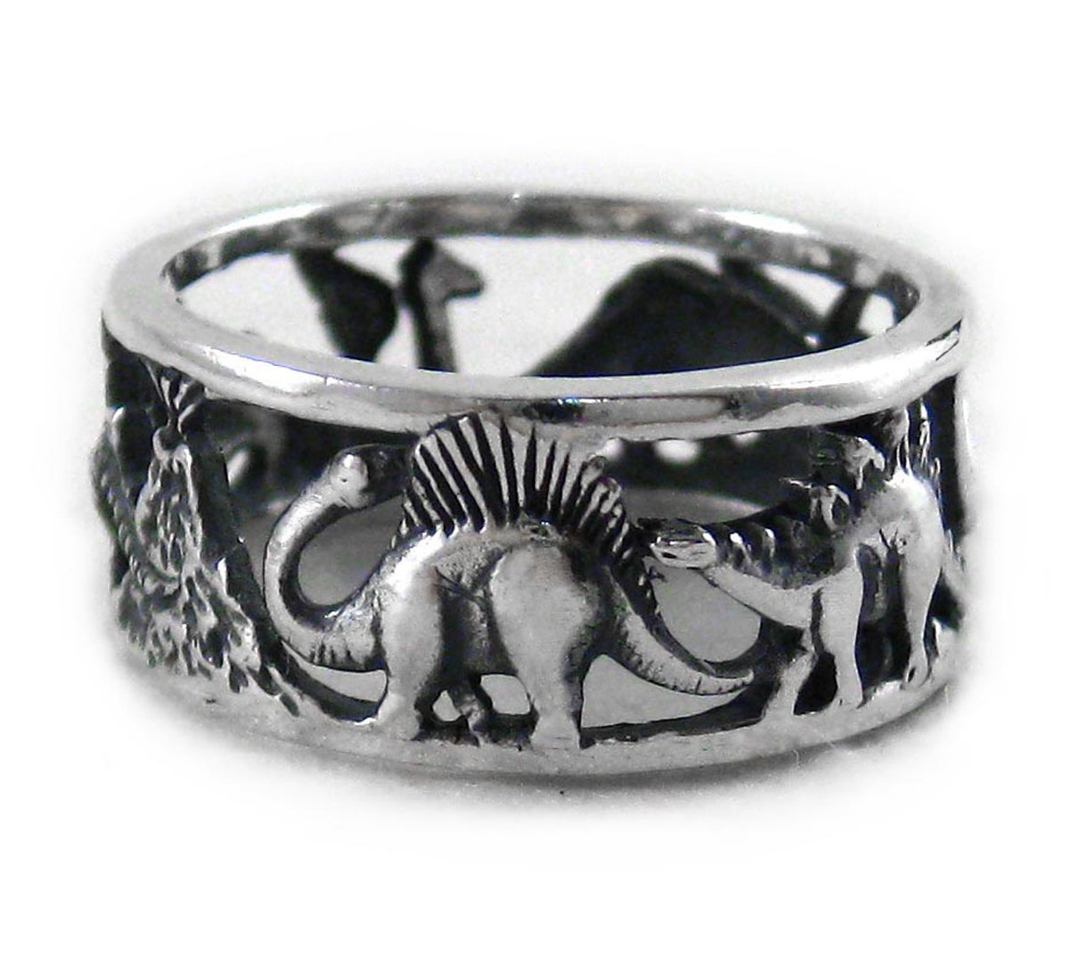 Sterling Silver Dinosaurs Band Ring, Size 6
