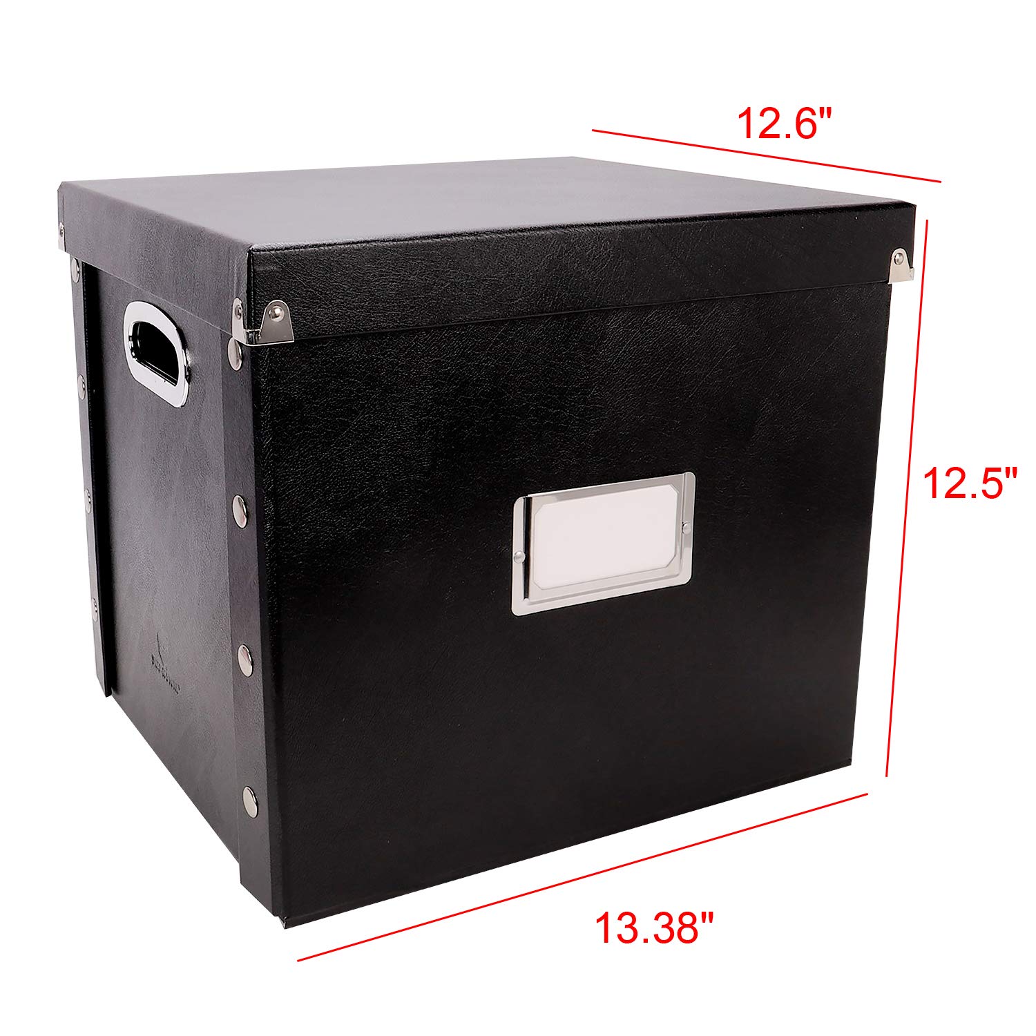 Vinyl Record Storage Box - 12" - 1 Pack- Crate Holds up to 75 Vinyl Albums - Black