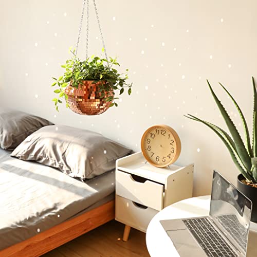 Self Watering Disco Ball Planter - Rose Gold Disco Planter with Macrame Plant Hanger & Keychain Ready to Use - Boho Decor Planter Pot for Indoor or Outdoor (8 inch)