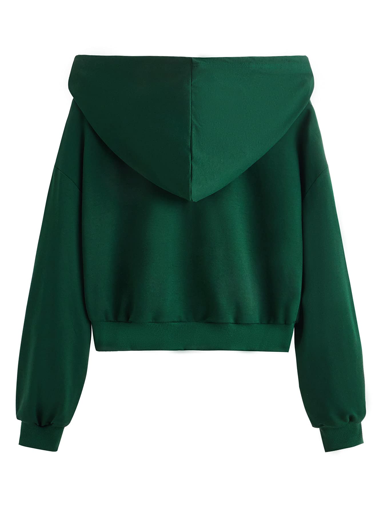 Verdusa Women's Long Sleeve Drop Shoulder Drawstring Crop Hoodie Sweatshirt Dark Green L