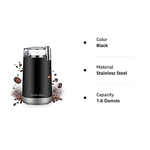 Sweet Alice Coffee Grinder Electric Quiet Coffee Bean Blade Grinders Stainless Steel for Spice Herbs Nuts Cereals Grain Mills