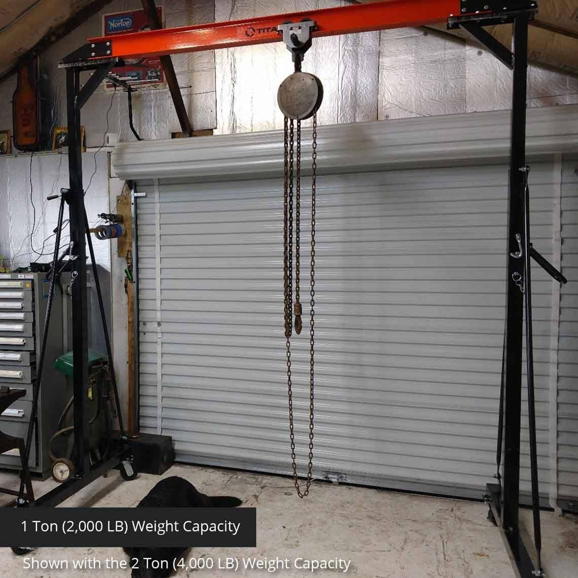Titan Attachments 0.5 Ton Adjustable Steel Gantry Crane, Portable Shop Lift Hoist, Frame Only, Rated 1,000 LB