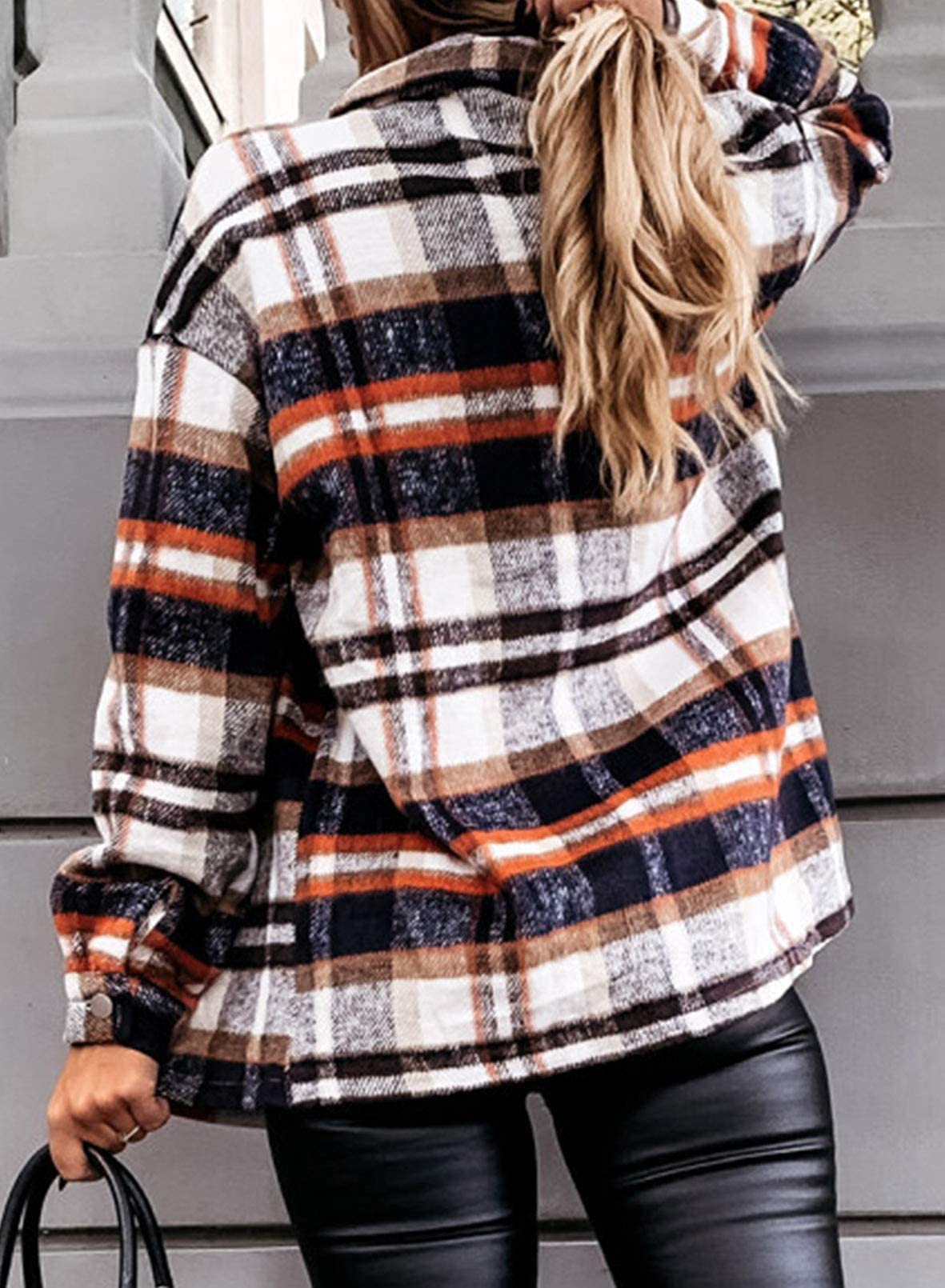 Women Flannel Button Down Shacket Casual Shirt Jacket Long Sleeve Boyfriend Blouses Tops