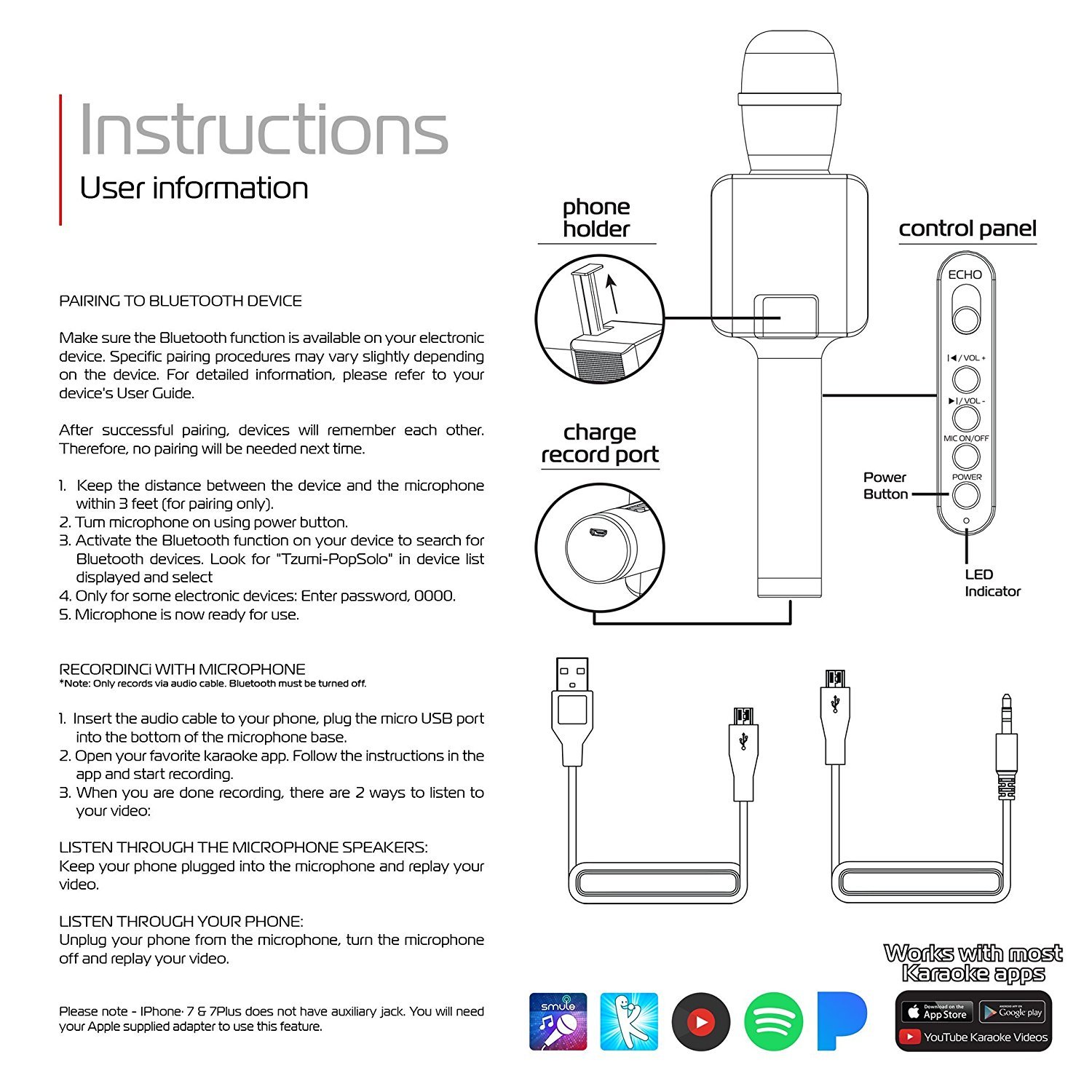 Tzumi PopSolo Professional Bluetooth Karaoke Microphone and Voice Mixer with Smartphone Holder β Great for Kids and Parties β Rose Gold