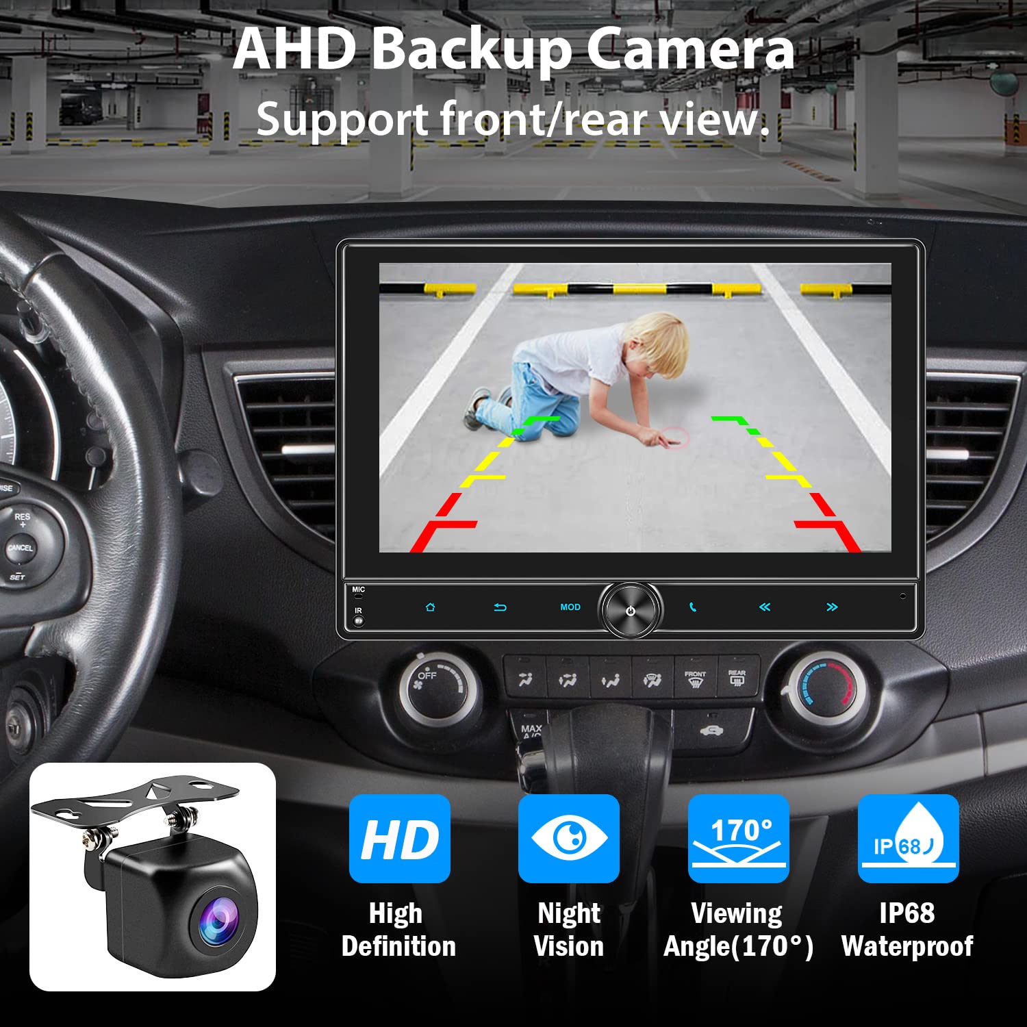 Westods Detachable and Adjustable 10.5" HD IPS Large Screen Single Din Car Stereo - CarPlay, Android Auto, Steering Wheel, Bluetooth, Subw, Mirror Link, FM/AM Car Radio, Backup Camera, USB/SD/AUX