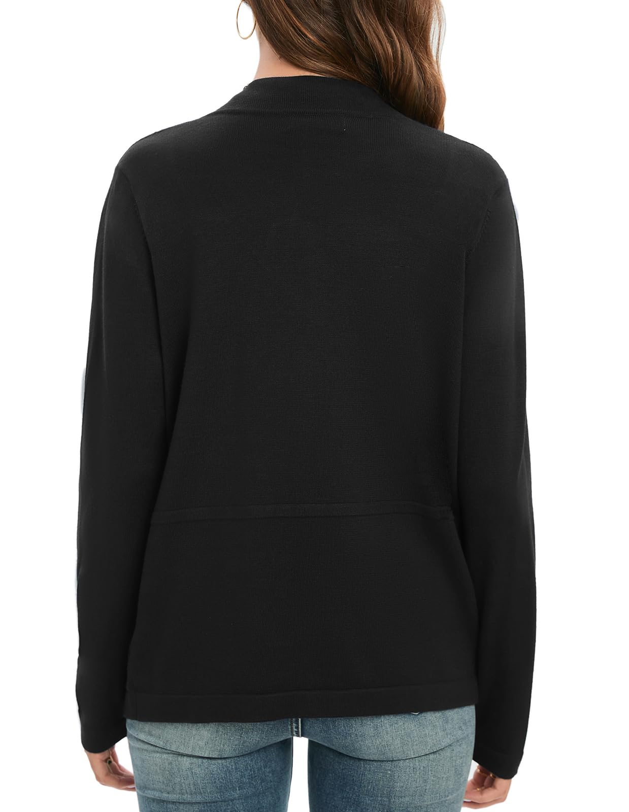 Women Knit Blazer Open Front Blazer Sweater Lapel Cardigan Long Sleeve Blazer Jackets with Pockets Black S