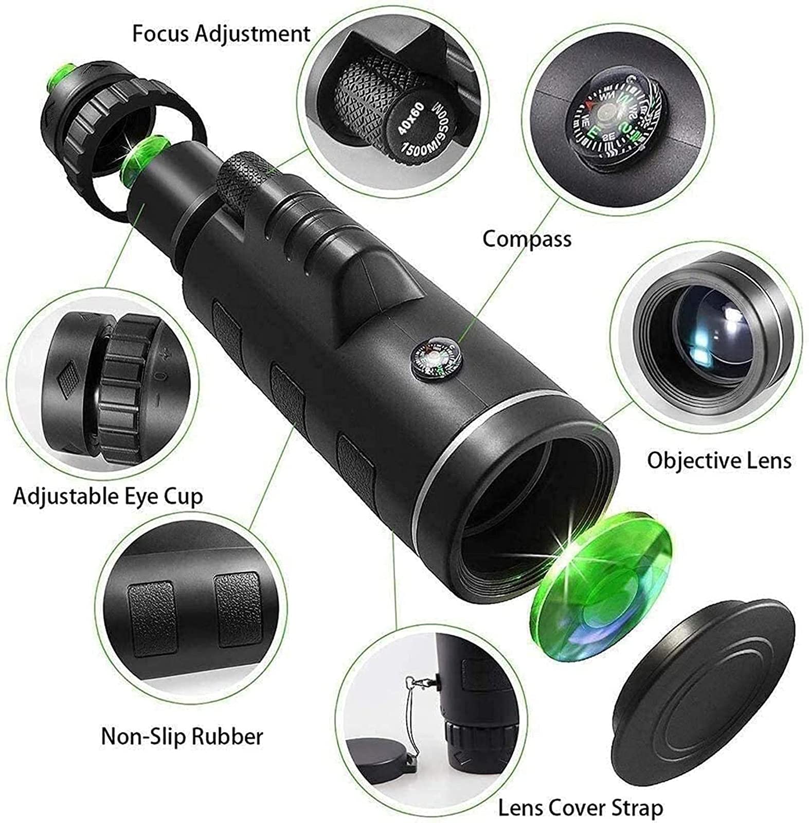 Telescope 40X60 High Performance HD Monocular with Smartphone Holder and Tripod Waterproof Monocular with Durable and Clear FMC BAK4 Prism Dual Focus