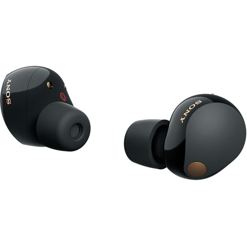 Sony WF-1000XM5 Industry Leading Noise Canceling Truly Wireless Earbuds (Black) Bundle with Silicone Case (Red), Memory Foam Ear Tips, USB-A to USB-C Cable & 1 YR CPS Enhanced Protection Pack