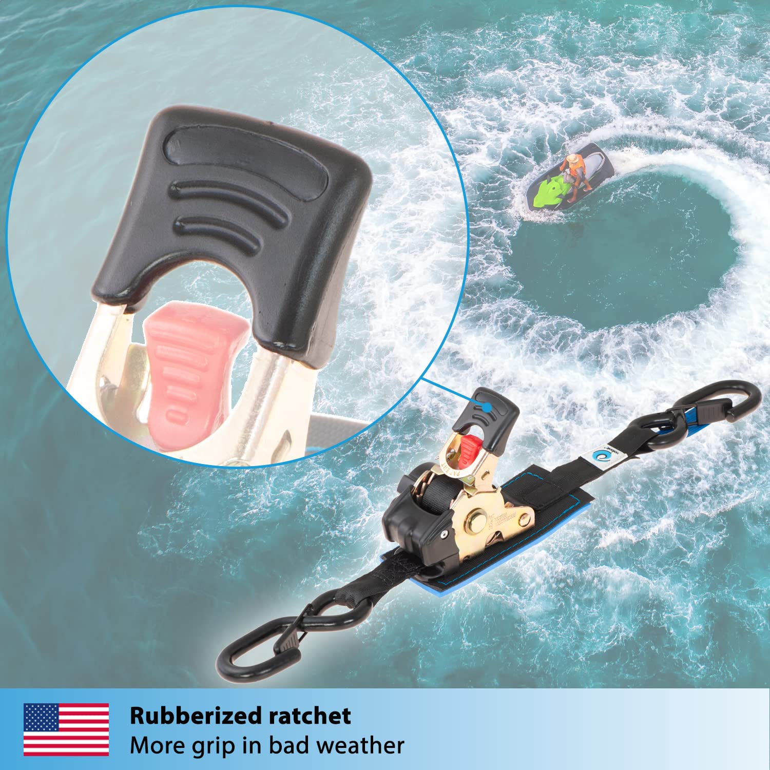valonic Racoon - Retractable Ratchet Straps - 1300 lbs, with Protection pad and Hooks, 6 ft x 1 in, 2 Pack Black - Boat tie Down Straps