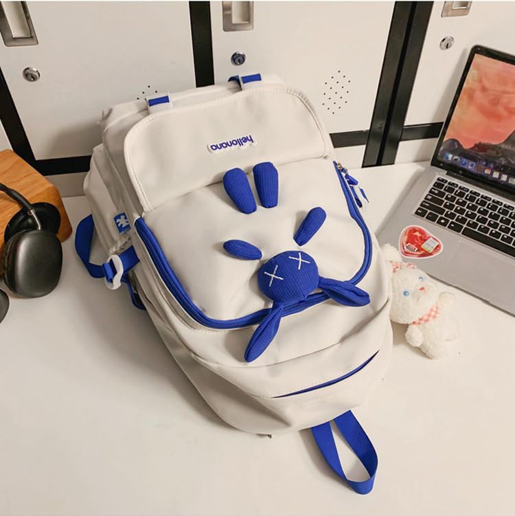 VLTBL 3PCS Kawaii Rabbit Schoolbag Fashion Aesthetic Shoulder Bag Large Capacity College Style Backpack for Boys And Girls