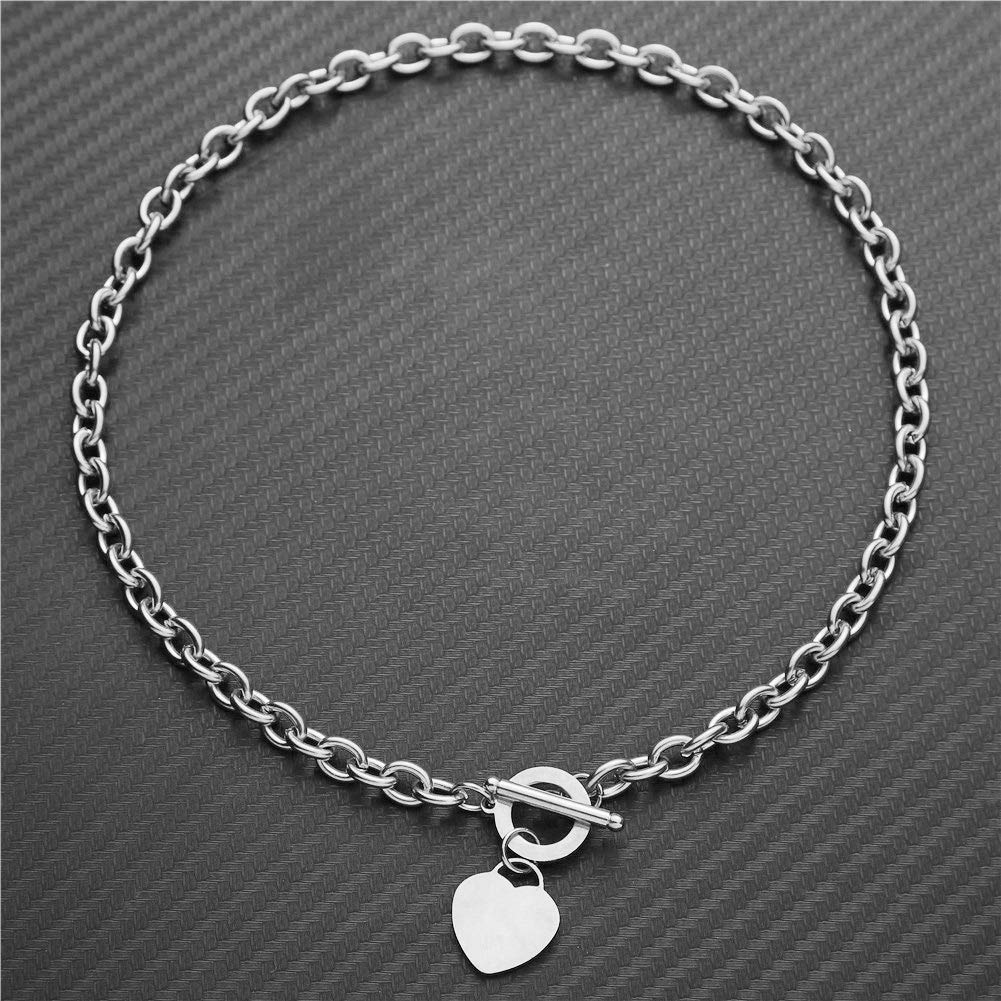 WangGao Elegent Love Stainless Steel Link Chain Blank Heart Charms Necklace for Women Toggle Clasp Closure,Silverā¦