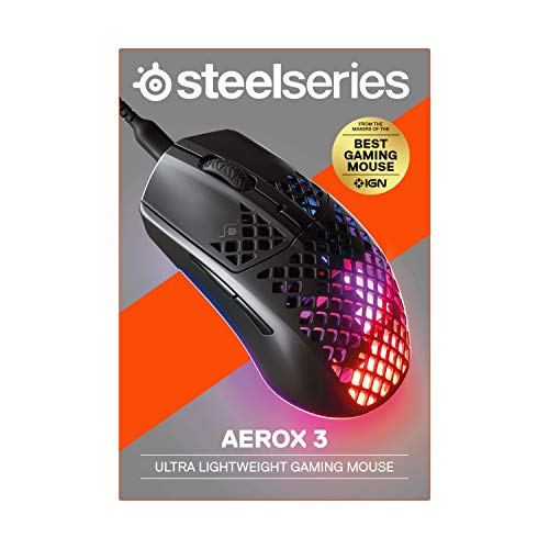 SteelSeries Aerox 3 - Super Light Gaming Mouse - 8,500 CPI TrueMove Core Optical Sensor - Ultra-lightweight Water Resistant Design - Universal USB-C connectivity