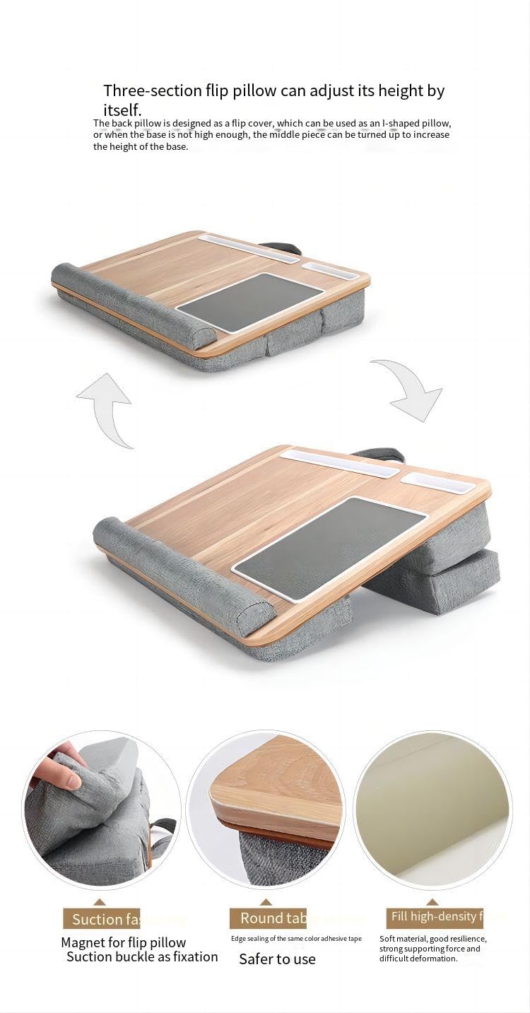 veimisecerts Laptop Lap Desk, Lap Desk with Cushion Fits up to 17 inch Laptop, Adjustable Triple Lap Pad Storage Function, Wrist Rest, for Home Office Adults Students,Laptop Stand for Bed (Wood grain)