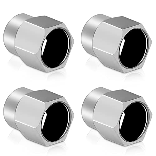 Tire Valve Stem Cap Cover Compatible for Belt O-Ring Seal Corrosion Resistant tire Valve caps 4 Pc Silver