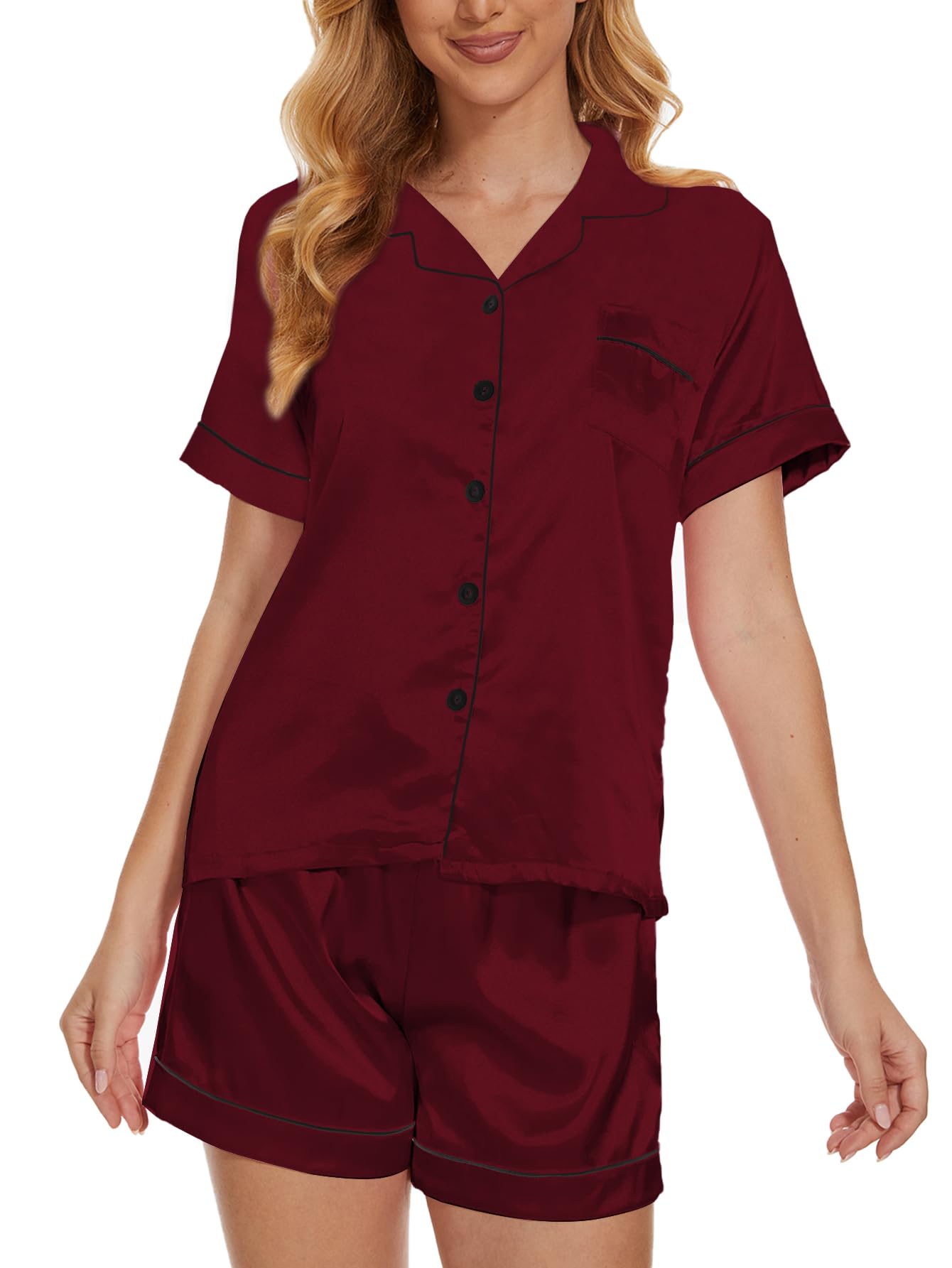 VENTELAN Women's Pajama Set Plus Size Super-Soft Short & Long Sleeve Top With Pants Two-piece Pjs Set,M Pink