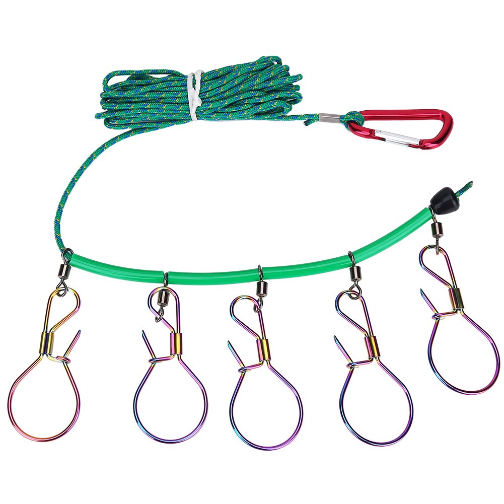 VGEBY 16ft Heavy Duty Fishing Stringer Fish Lock 5 Hook Snaps Stainless Steel Ropes Fishing Tools and Accessories Fish Stringer Heavy Duty Fish Stringer Fish Stringers
