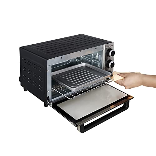 Salton Classic 6 Slice Multi-Function Toaster Oven for 10" Pizzas, Stainless Steel Finish with Timer and Temperature Control, Accessories Included, 1300W (TO2091BK)